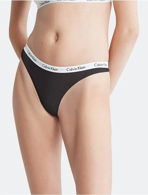 Calvin Klein Carousel Logo Cotton Thong - 001 Black