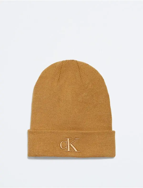 Calvin Klein Monogram Logo Beanie - Timeless Camel