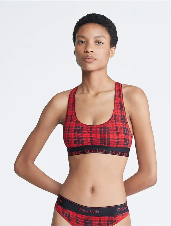 Calvin Klein Icon Cotton Modal Holiday Unlined Bralette - Rouge Plaid