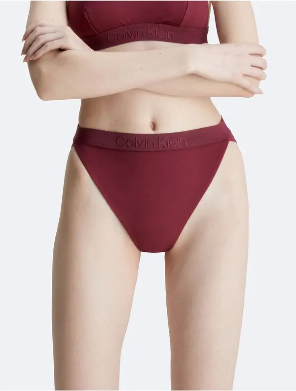Calvin Klein Core Tonal High Waist Bikini Bottom - Deep Cranberry
