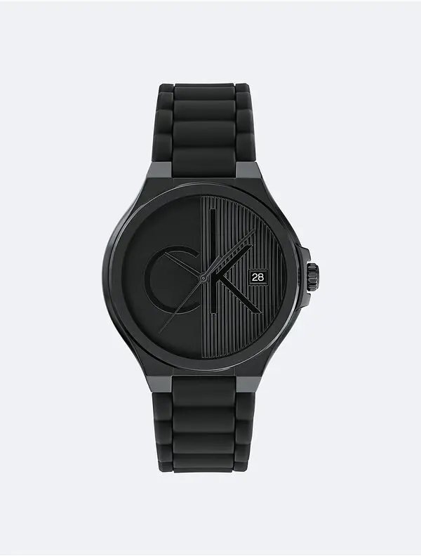 Calvin Klein Monogram Logo Dial Strap Watch - Black