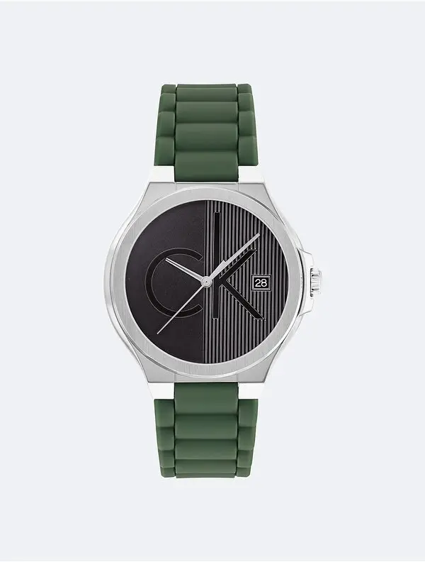 Calvin Klein Monogram Logo Dial Strap Watch - Green / Gray