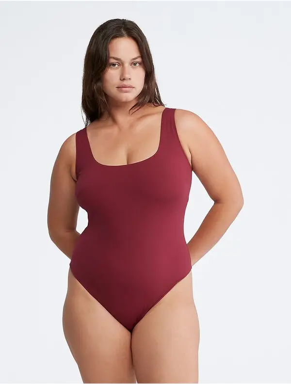 Calvin Klein Scoopneck One Piece Swimsuit - Deep Cranberry