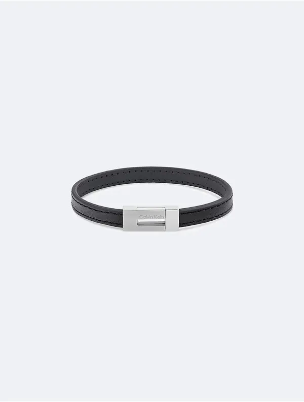 Calvin Klein Open Charm Leather Bracelet - Black/silver
