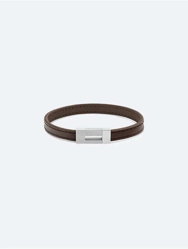 Calvin Klein Open Charm Leather Bracelet - Brown / Silver