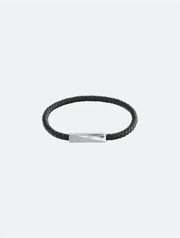 Calvin Klein Beveled Id Leather Bracelet - Black
