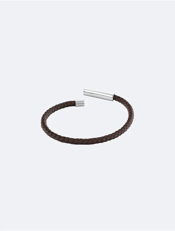 Calvin Klein Beveled Id Leather Bracelet - Chocolate