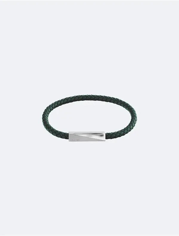Calvin Klein Beveled Id Leather Bracelet - Dark Green