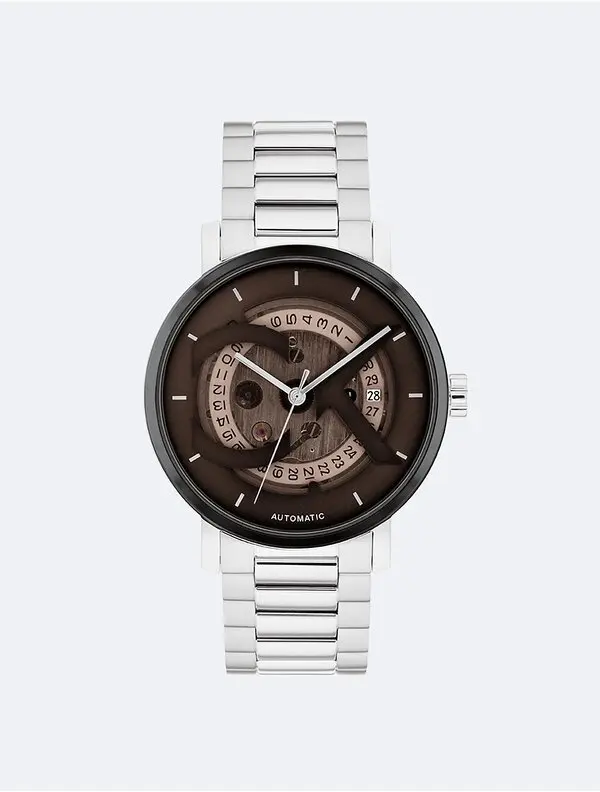 Calvin Klein Skeleton Dial Automatic Watch - Brown / Stainless Steel
