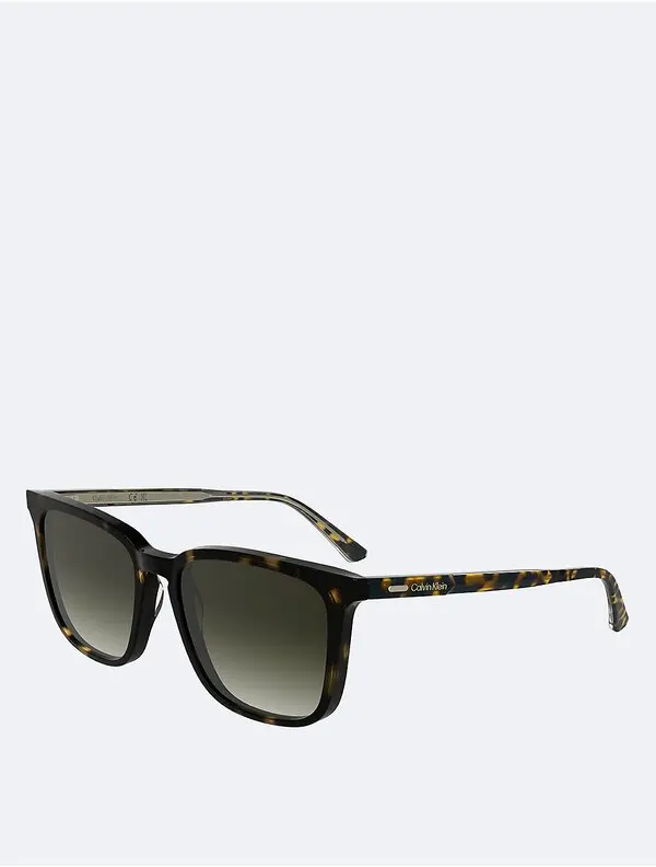 Calvin Klein Slim Modified Rectangle Sunglasses - Dark Havana