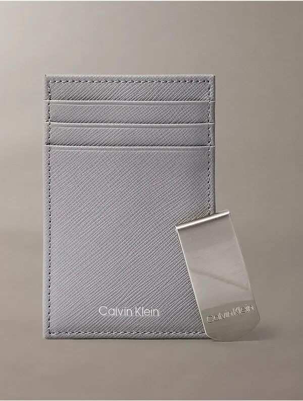 Calvin Klein Refined Saffiano Card Case + Money Clip - Titanium