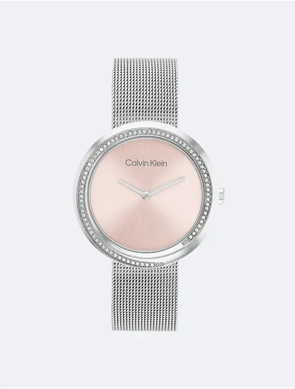 Calvin Klein Crystal Bezel Watch - Silver /pink Face