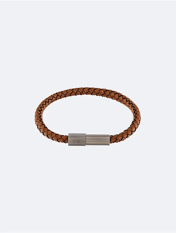 Calvin Klein Braided Bracelet - Brown / Stainless Steel / Brown Leather
