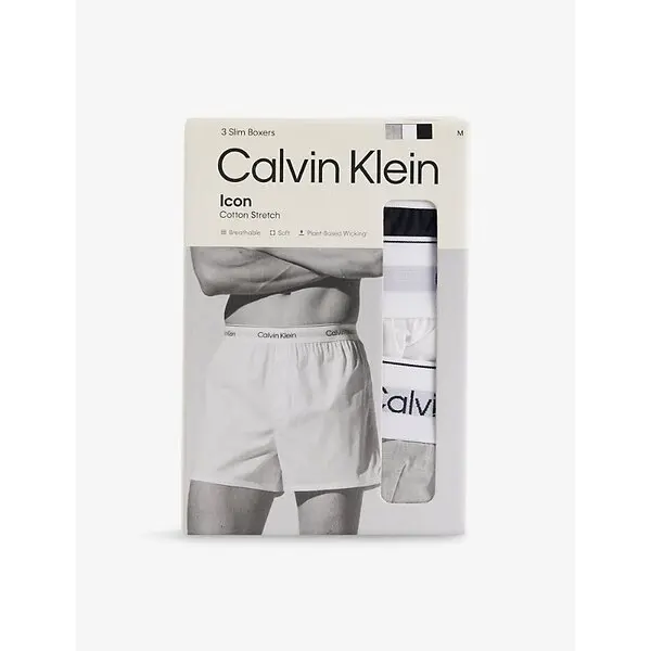 Calvin Klein Icon Pack-of-three Slim-fit Stretch-cotton Boxer - Black White Grey Hthr