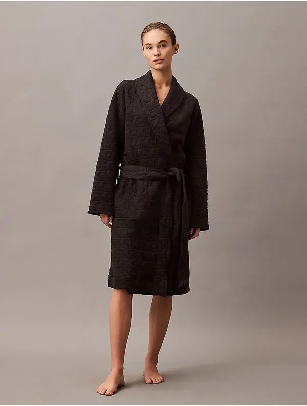 Calvin Klein Terry Lounge Quilted Jacquard Robe - Black