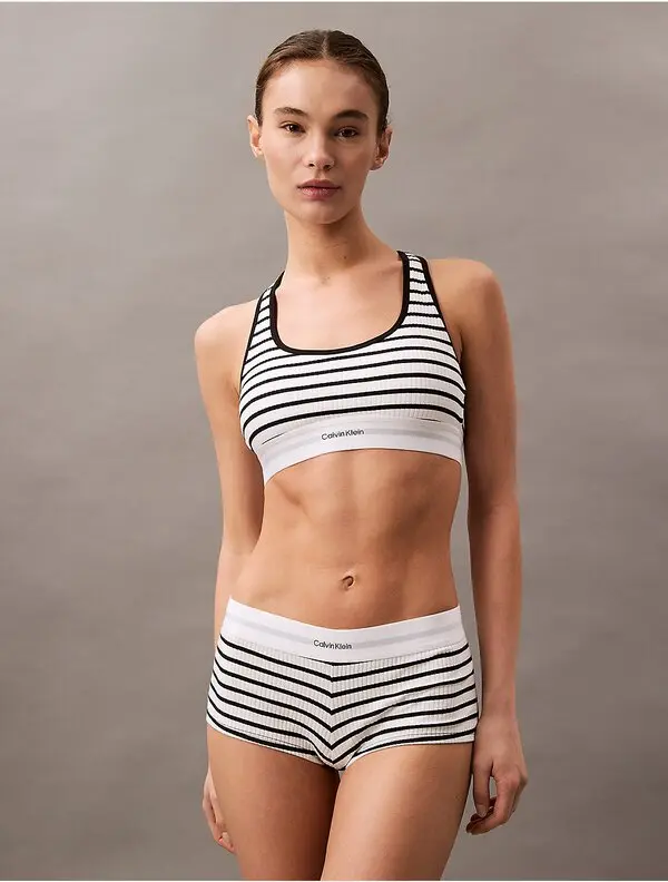 Calvin Klein Cotton Modal Stretch Rib Lightly Lined Bralette - Leader Stripe / White