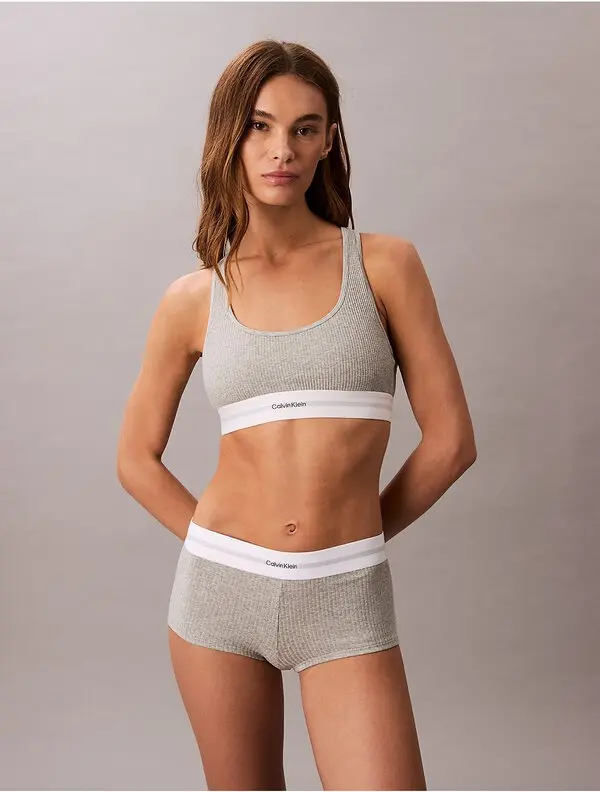 Calvin Klein Cotton Modal Stretch Rib Boyshort - Grey Heather