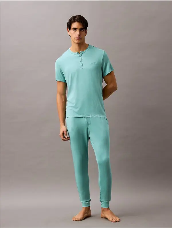 Calvin Klein Ultra Soft Modal Henley Sleep T-shirt - Saltwater Aqua
