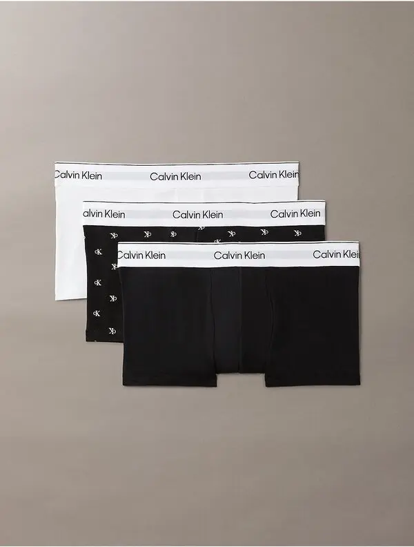 Calvin Klein Icon Cotton Stretch 3-pack Low Rise Trunk - Black/diamond Logo Black/classic White