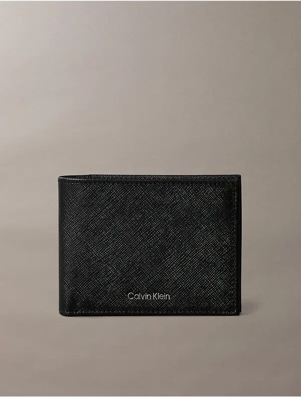 Calvin Klein Saffiano Leather Slim Bifold Wallet - Black