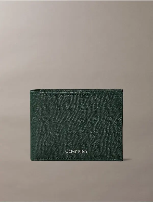 Calvin Klein Saffiano Leather Slim Bifold Wallet - Green Palm