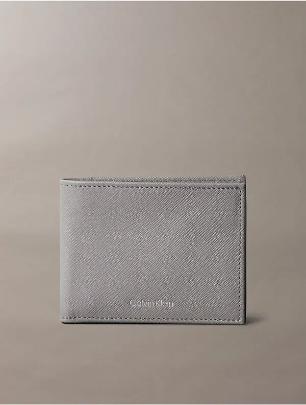 Calvin Klein Saffiano Leather Slim Bifold Wallet - Titanium
