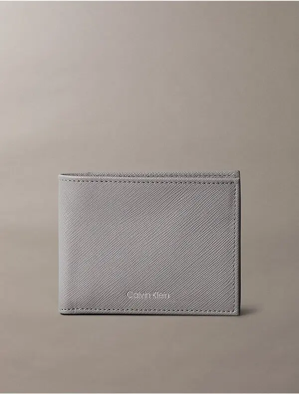 Calvin Klein Saffiano Leather Slim Bifold Wallet - Titanium