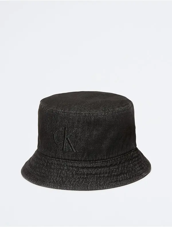 Calvin Klein Washed Denim Embroidered Logo Bucket Hat - Black