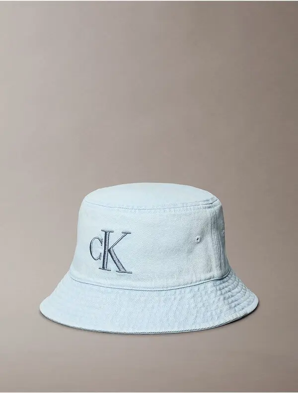 Calvin Klein Washed Denim Embroidered Logo Bucket Hat - Light Wash Denim