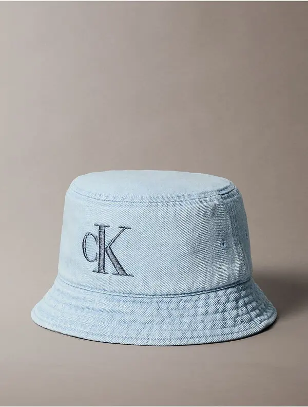 Calvin Klein Washed Denim Embroidered Logo Bucket Hat - Light Washed Denim