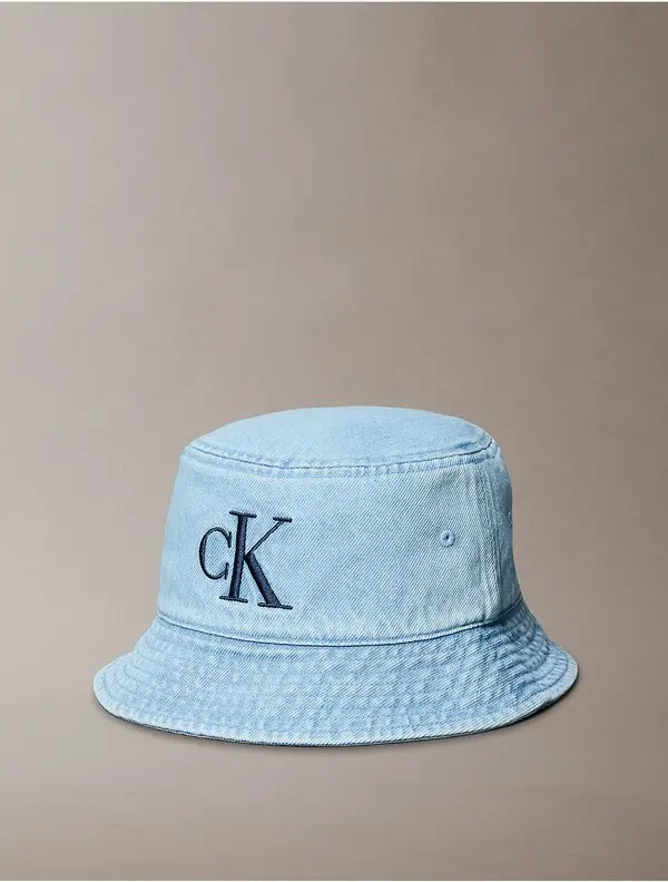 Calvin Klein Washed Denim Embroidered Logo Bucket Hat - Vintage Blue