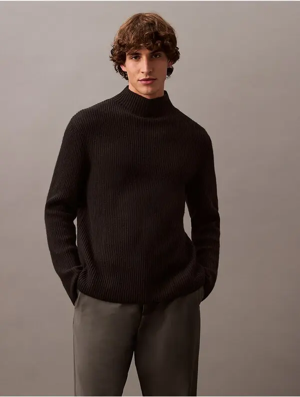 Calvin Klein Wool-blend Mock Neck Sweater - Black