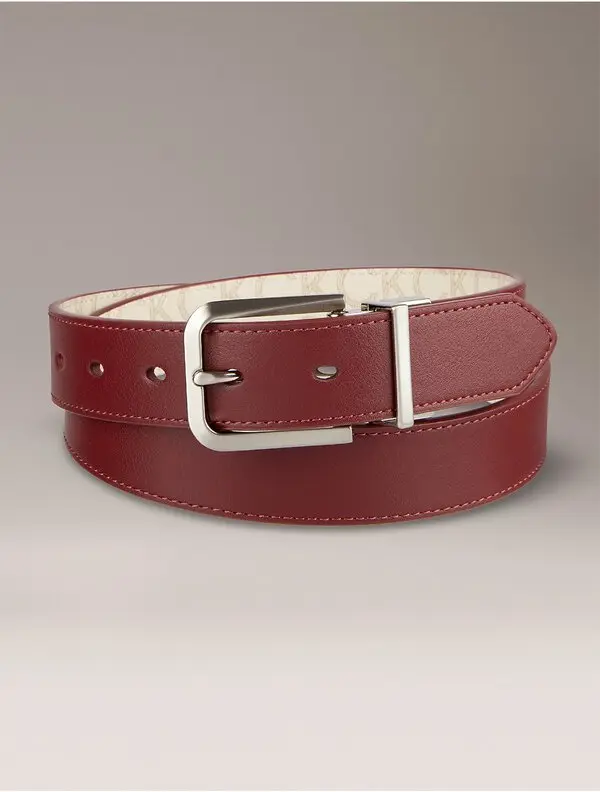 Calvin Klein Reversible Monogram Logo Belt - Burgundy