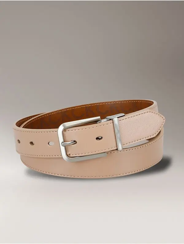 Calvin Klein Reversible Monogram Logo Belt - Tan / Logo
