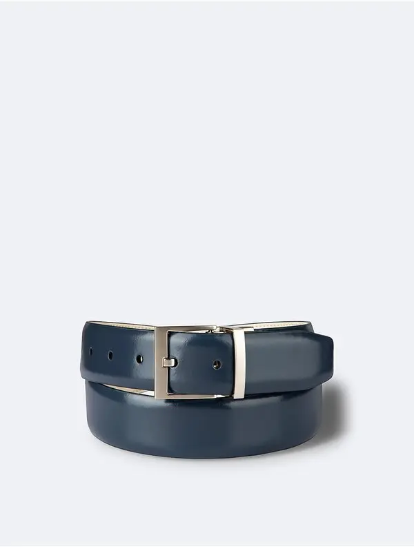 Calvin Klein Leather Reversible Dress Belt - Navy/taupe