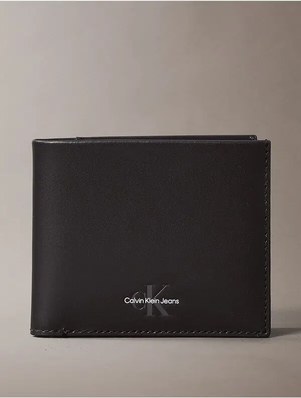 Calvin Klein Center Monogram Logo Bifold Wallet - Black