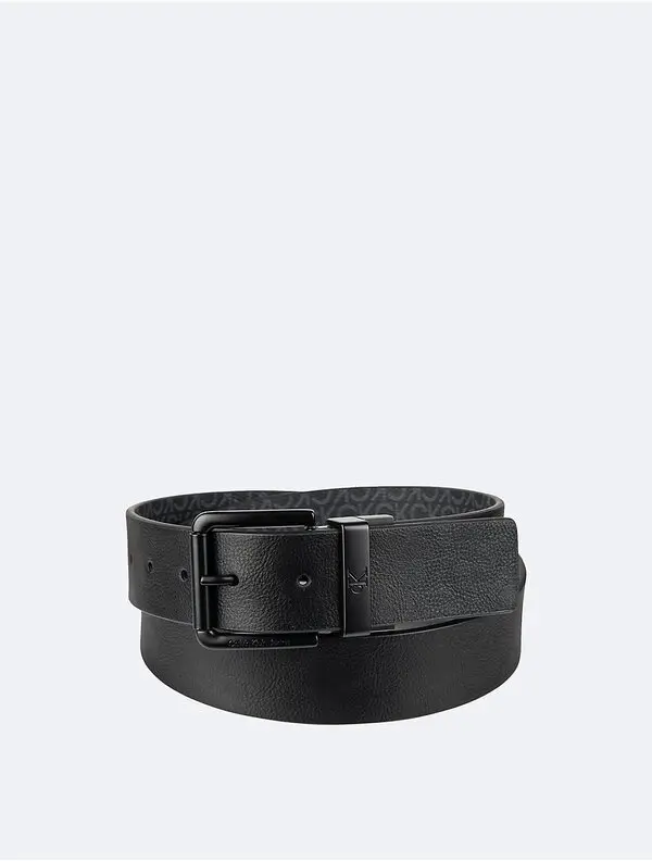 Calvin Klein Solid Square Buckle Belt - Black / Aop