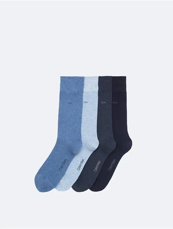 Calvin Klein Flat Knit Logo 4-pack Dress Socks - Blue Assorted