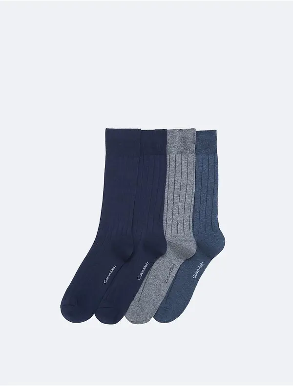 Calvin Klein Rib Logo 4-pack Dress Socks - Blue Assorted