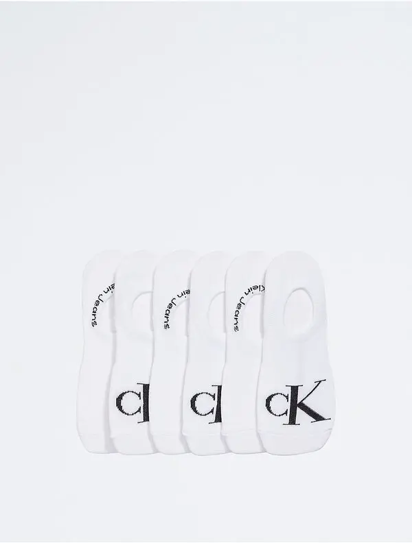 Calvin Klein Flat Knit Monogram 6-pack Liner Socks - White
