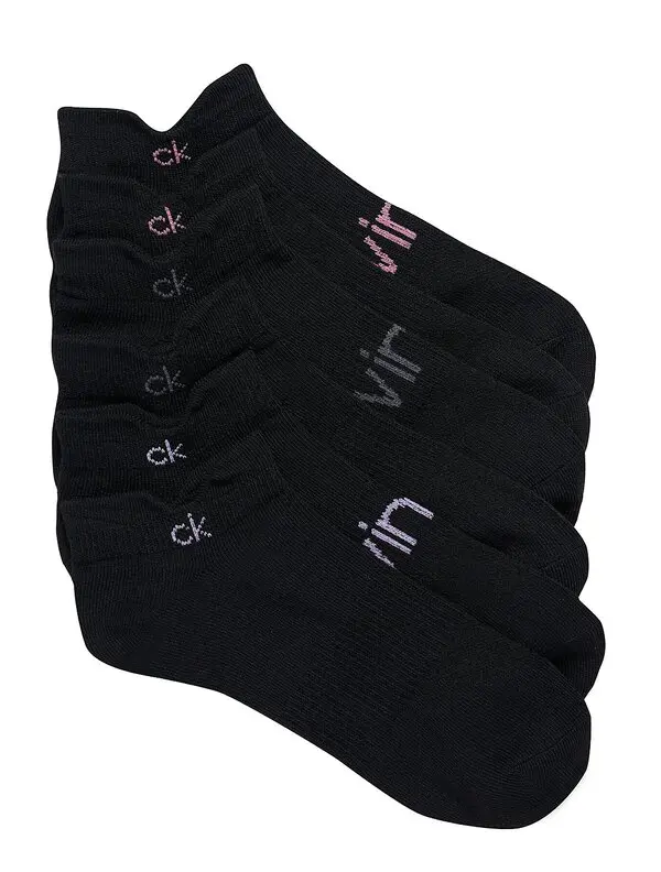 Calvin Klein Flat Knit Double Tab No Show Socks 3 Pack - Black