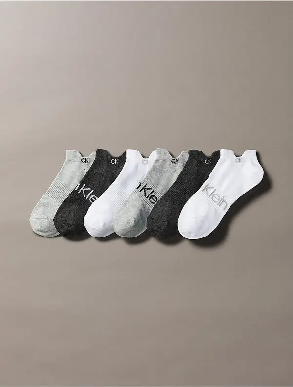 Calvin Klein Flat Knit Double Tab No Show Socks 3 Pack - Grey Assorted