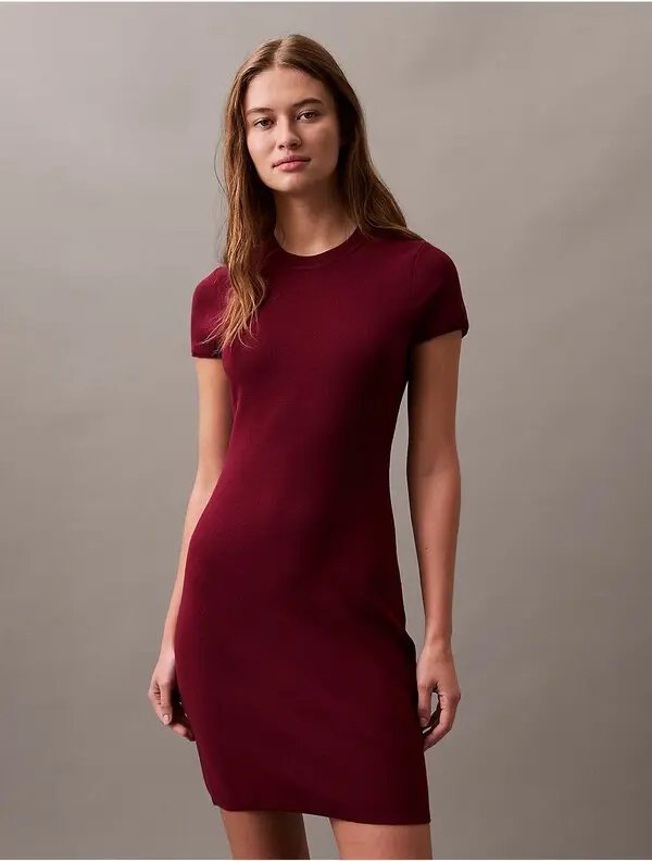 Calvin Klein Tech Knit Mini Dress In Cherrywood - 65% Off