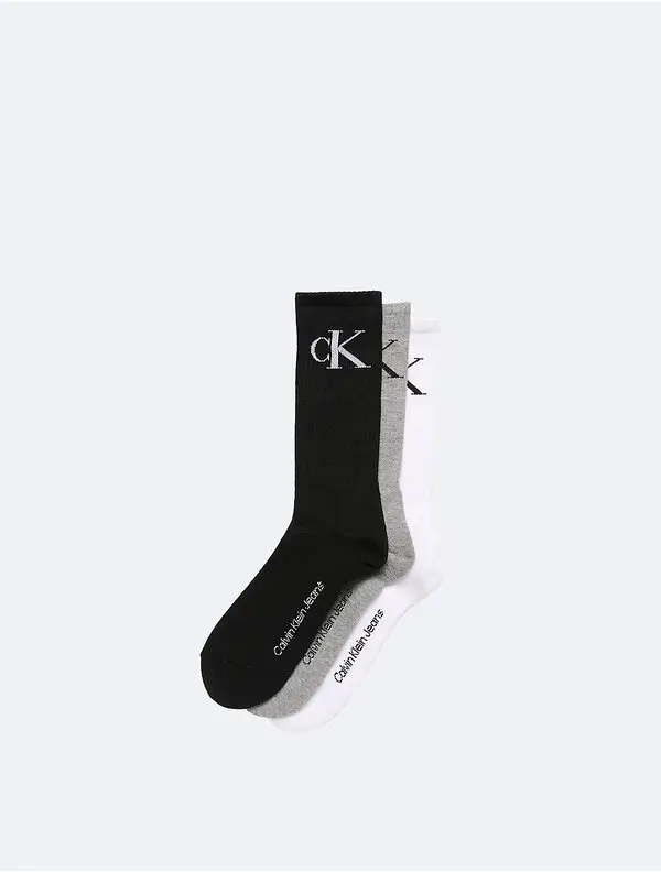 Calvin Klein Monogram Logo Cushion Crew Socks 3 Pack - Black Assorted