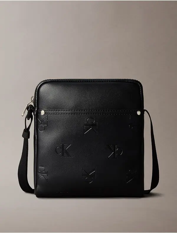 Calvin Klein Allover Monogram Reporter Bag - Black