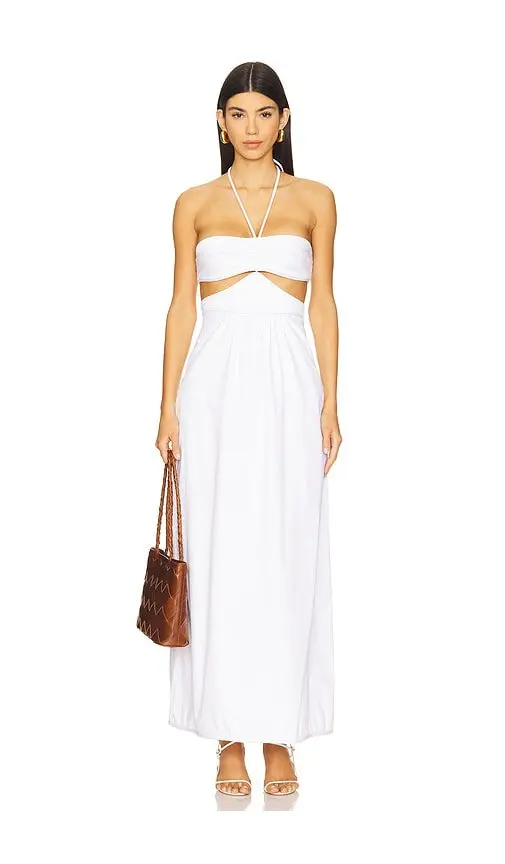 ADRIANA DEGREAS Solid Cut-out Halterneck Long Dress - Off White