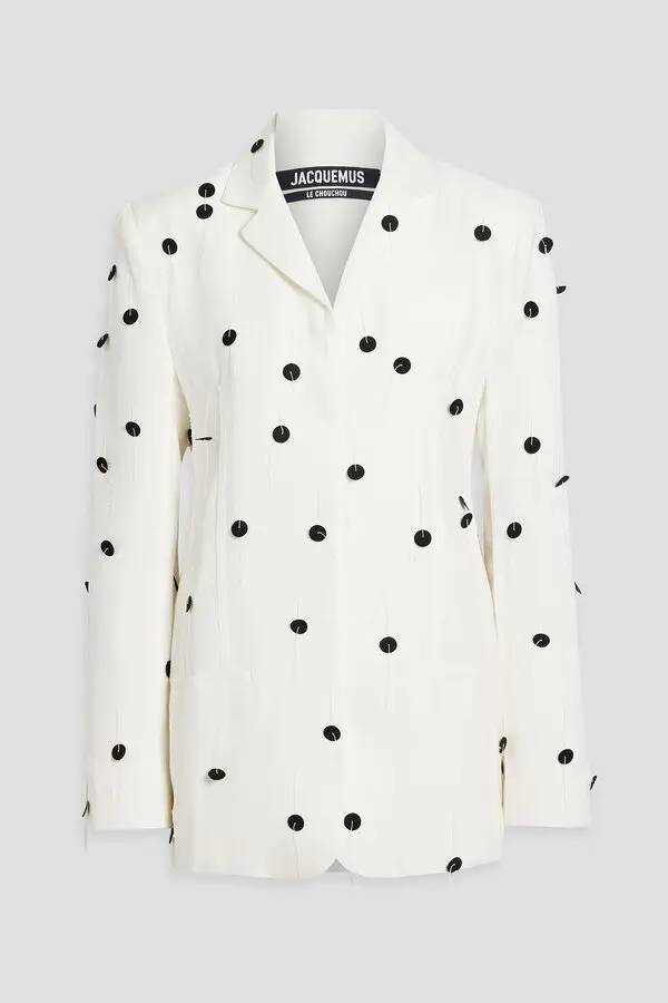 Jacquemus Frayed Sequin-embellished Woven Blazer - White