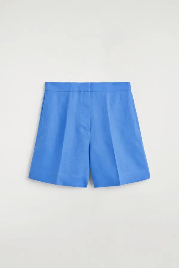 Cos Tailored Elasticated Linen Shorts - Navy