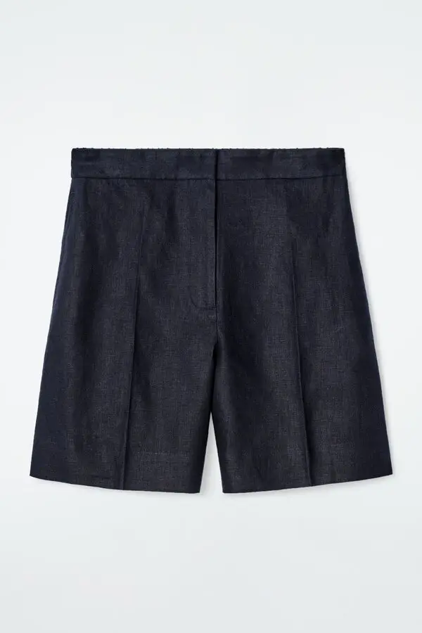 Cos Tailored Elasticated Linen Shorts - Navy