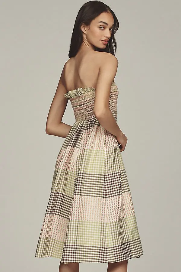 a line midi occasion dress Chic A-line Strapless Morandi Blue Long Prom Dress Elegant Floral Even –  SELINADRESS